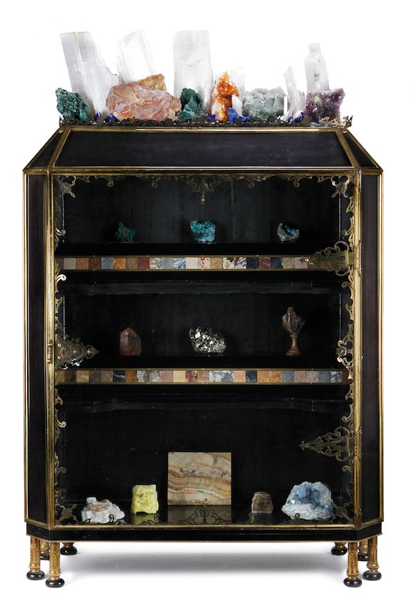 Bonhams : A brass and gilt-mounted ebonised specimen marble and mineral ...