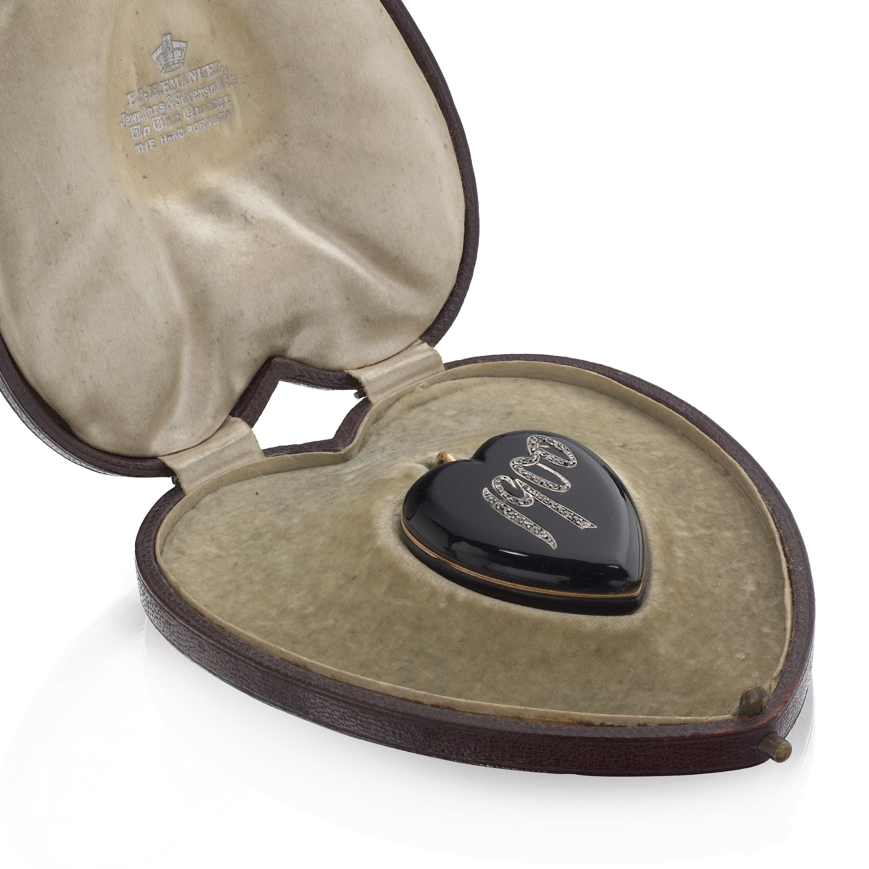 Bonhams : A jet and diamond memorial locket,