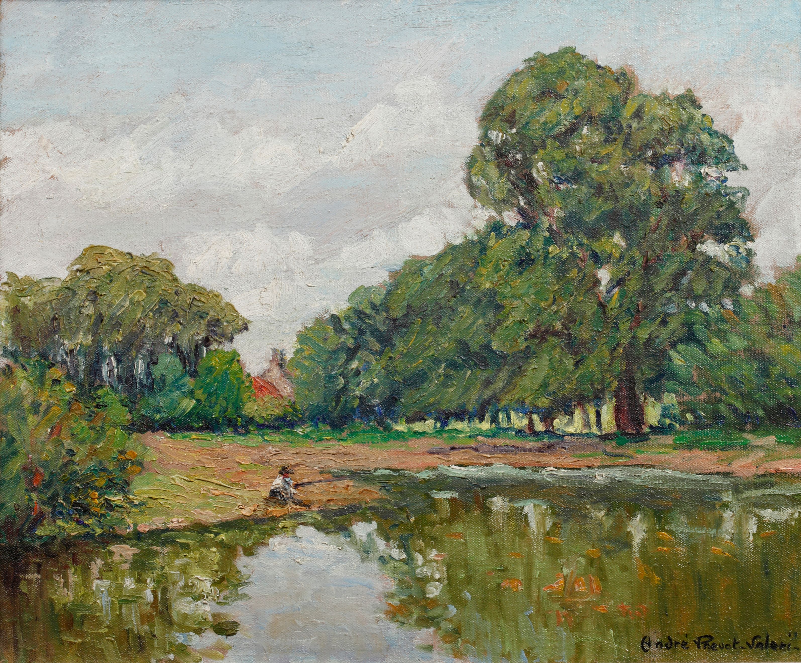 Bonhams : André Prévot-Valéri (FRENCH, 1890-1930) Fisherman by a wooded ...