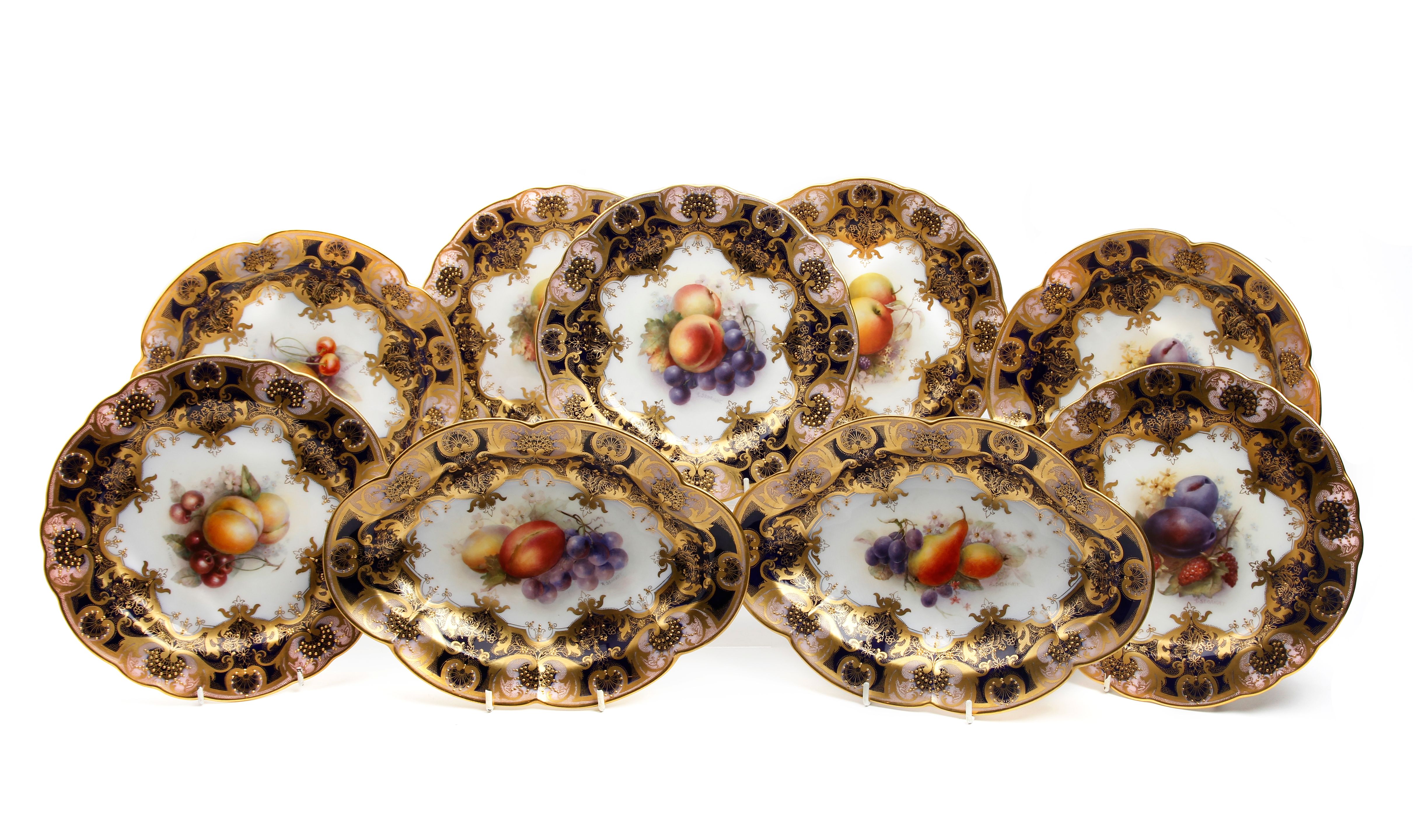 Bonhams : A Royal Worcester fruit painted part dessert service, painted by Richard Sebright ...