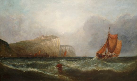 Bonhams : W. Harding Sailing vessels off coastal cliffs with castle
