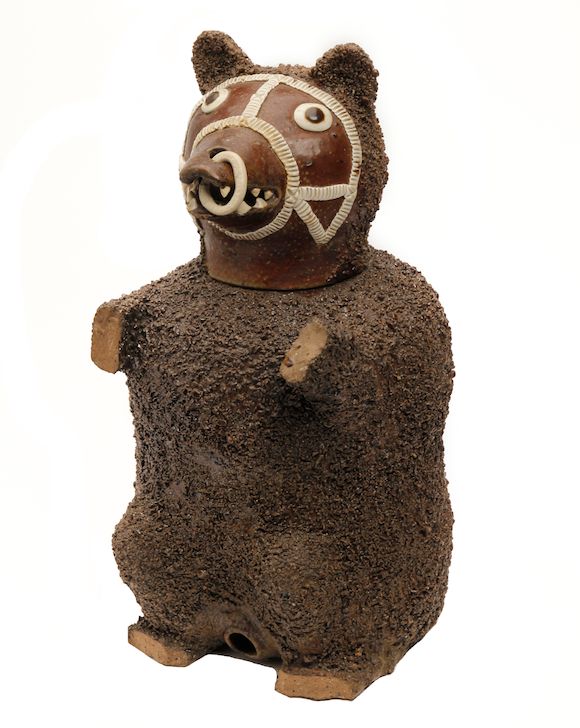 Bonhams : A large Nottingham or North Staffordshire bear jug and cover ...