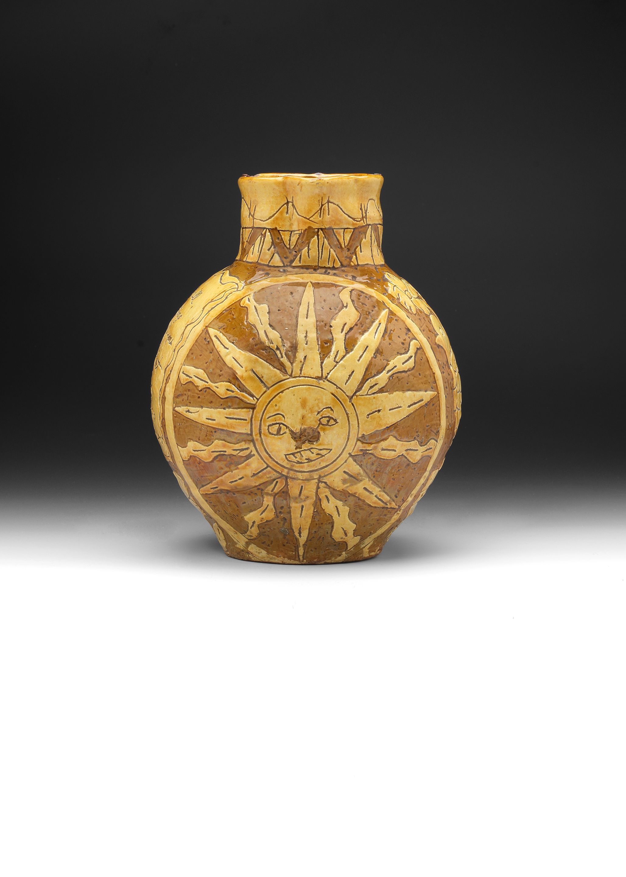 Bonhams : A good North Devon slipware harvest jug, dated 1837