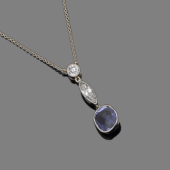 Bonhams : A sapphire and diamond pendant necklace