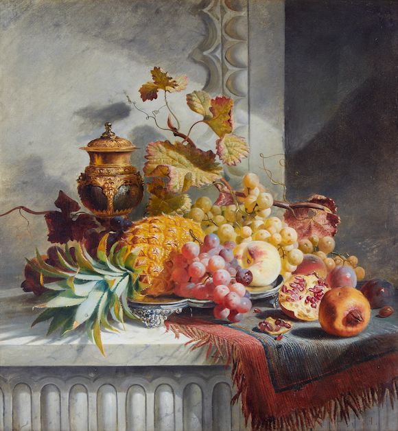 Bonhams : Edward Ladell (British, 1821-1886) Still life with fruit and ...