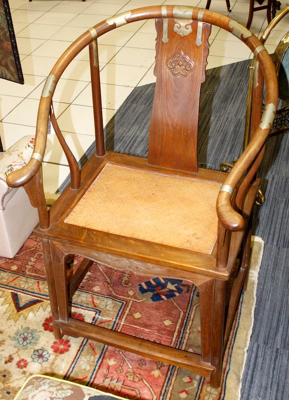 Bonhams : A pair of Huanghuali brass bound chairs,