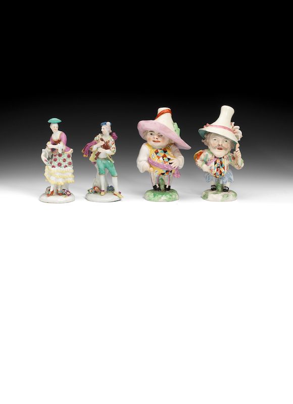 Bonhams : A pair of Derby figures of a piping shepherd and a dancing ...