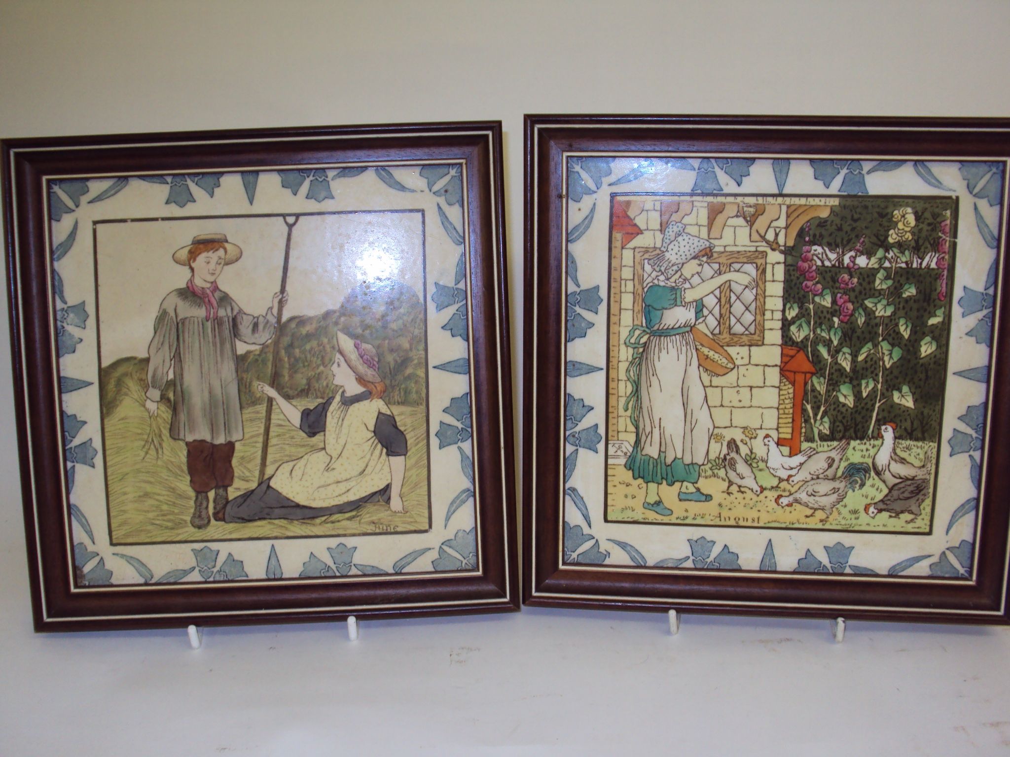 Bonhams : A set of four framed Wedgwood 'Kate Greenaway' calendar tiles