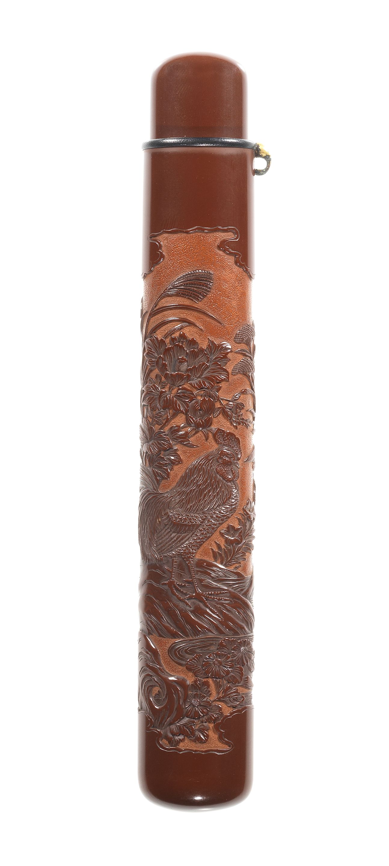 Bonhams : A brown lacquer pipe case By Hoko, late 19th century