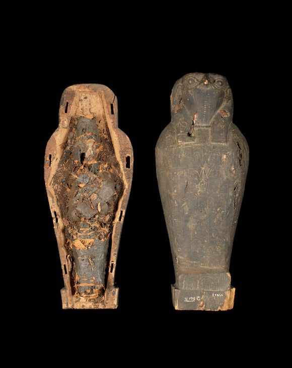 Bonhams : An Egyptian corn mummy and wood sarcophagus