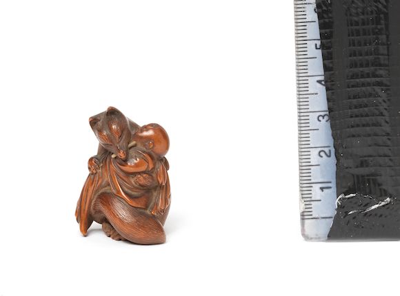 Bonhams : A wood netsuke of the fox-woman (kuzunoha) Style of Masakazu ...