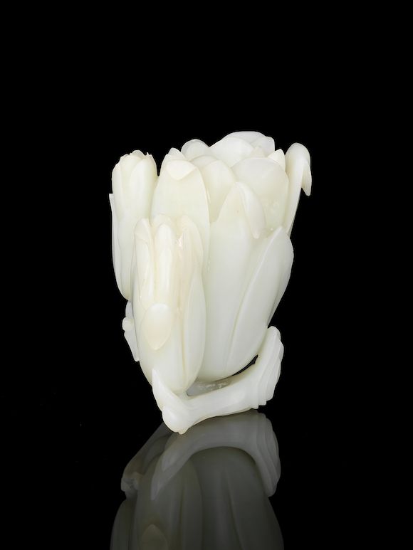 Bonhams : A rare white jade 'magnolia' vessel Qianlong/Jiaqing