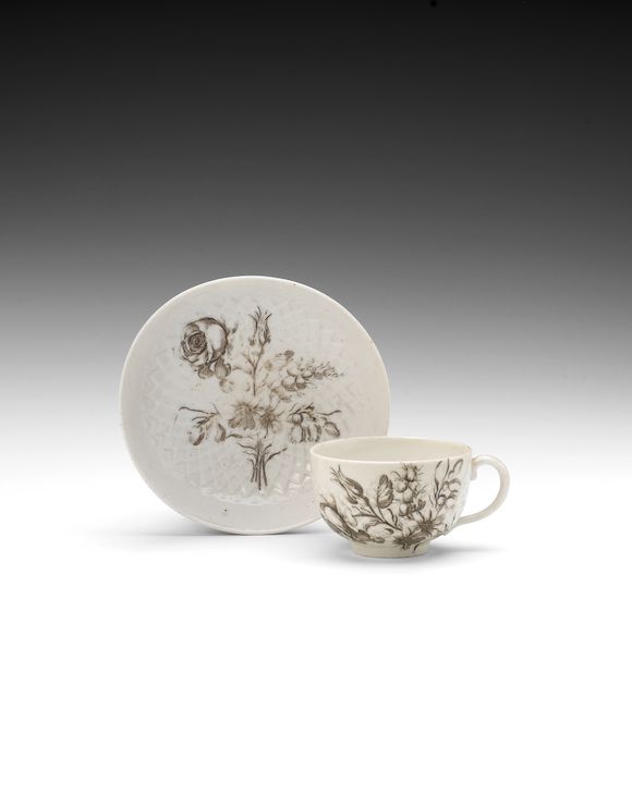 Bonhams : A Cookworthy or Champion Bristol teacup and saucer, circa 1770-75
