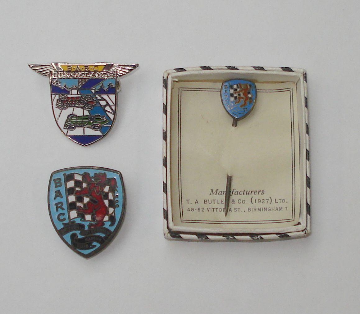Bonhams Cars : A BARC enamel lapel badge and a pin badge,