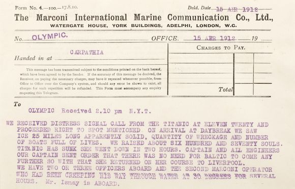 Bonhams : [TITANIC] A group of 3 framed Marconi messages documenting ...