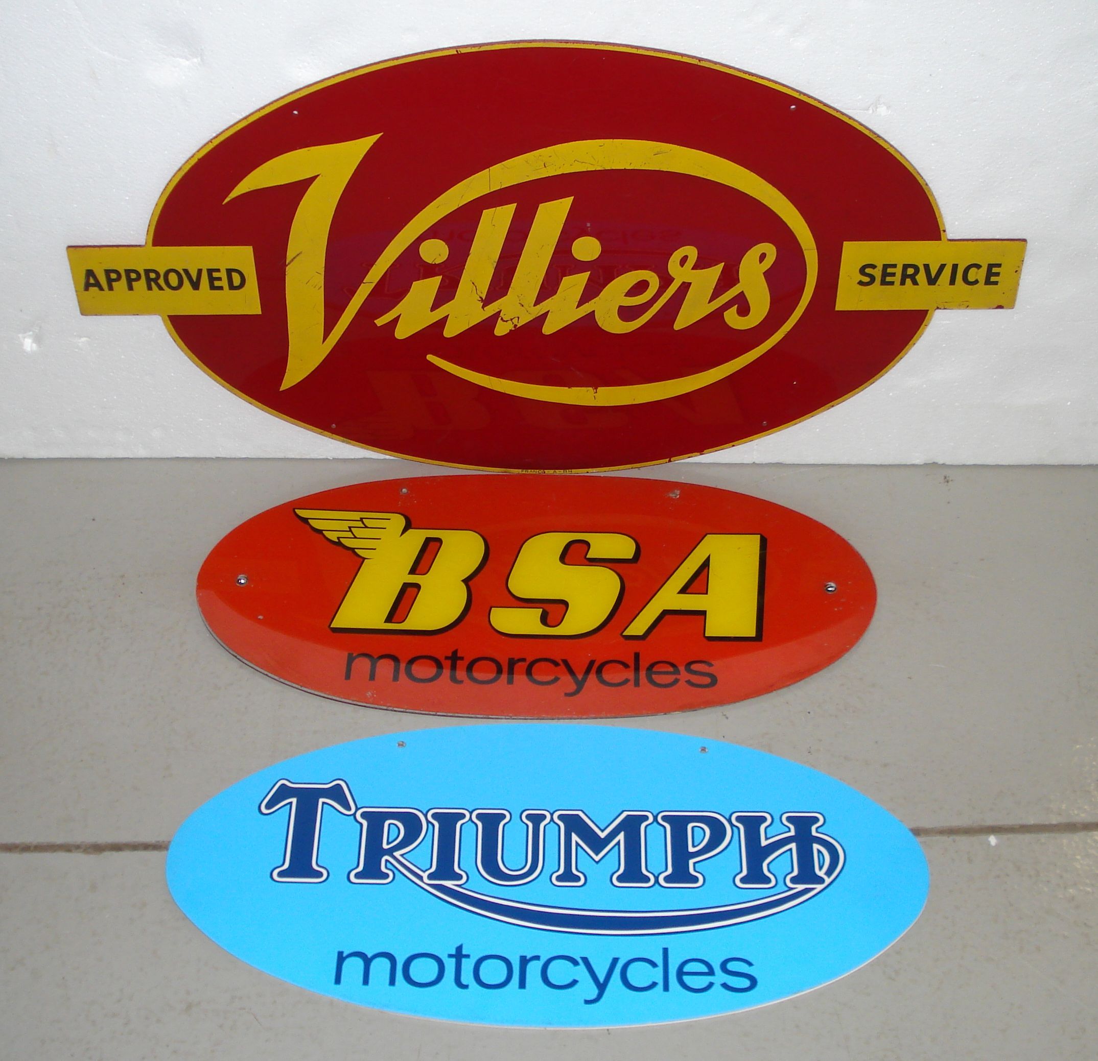 Bonhams Cars : Three showroom signs for Villiers, Triumph and BSA,