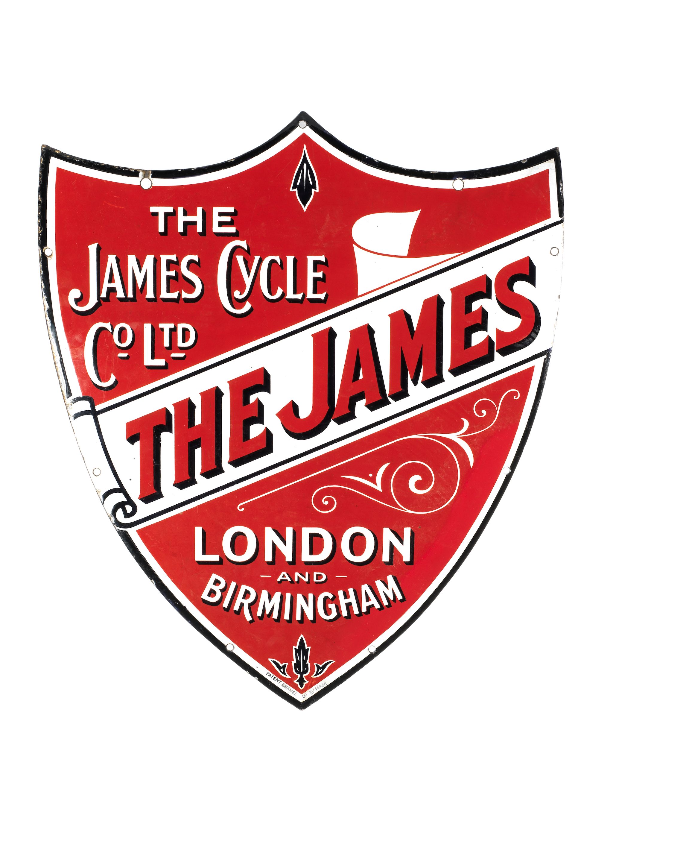 Bonhams Cars : A circa 1910 'James Cycle Co.Ltd.' shield-shaped enamel ...