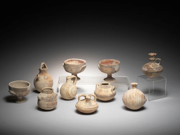 Bonhams : Nine small Cypriot bichrome ware pottery vessels and a Cypro ...