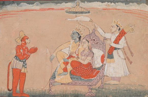Bonhams : A scene from the Ramayana Rama and Sita enthroned with ...