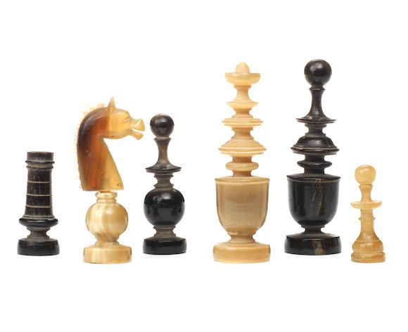 Bonhams : An interesting horn chess set in the Café de la Régence style ...