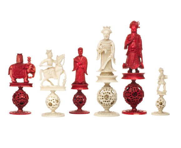Bonhams : A Chinese Export ivory puzzle-ball chess set, Canton, early ...