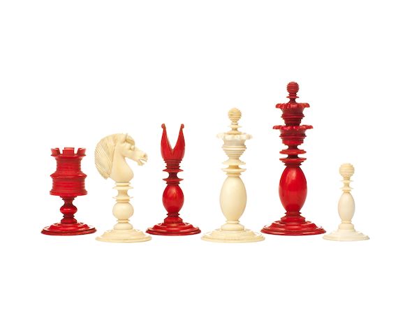Bonhams : A "Calvert style" ivory chess set, English, 19th century,