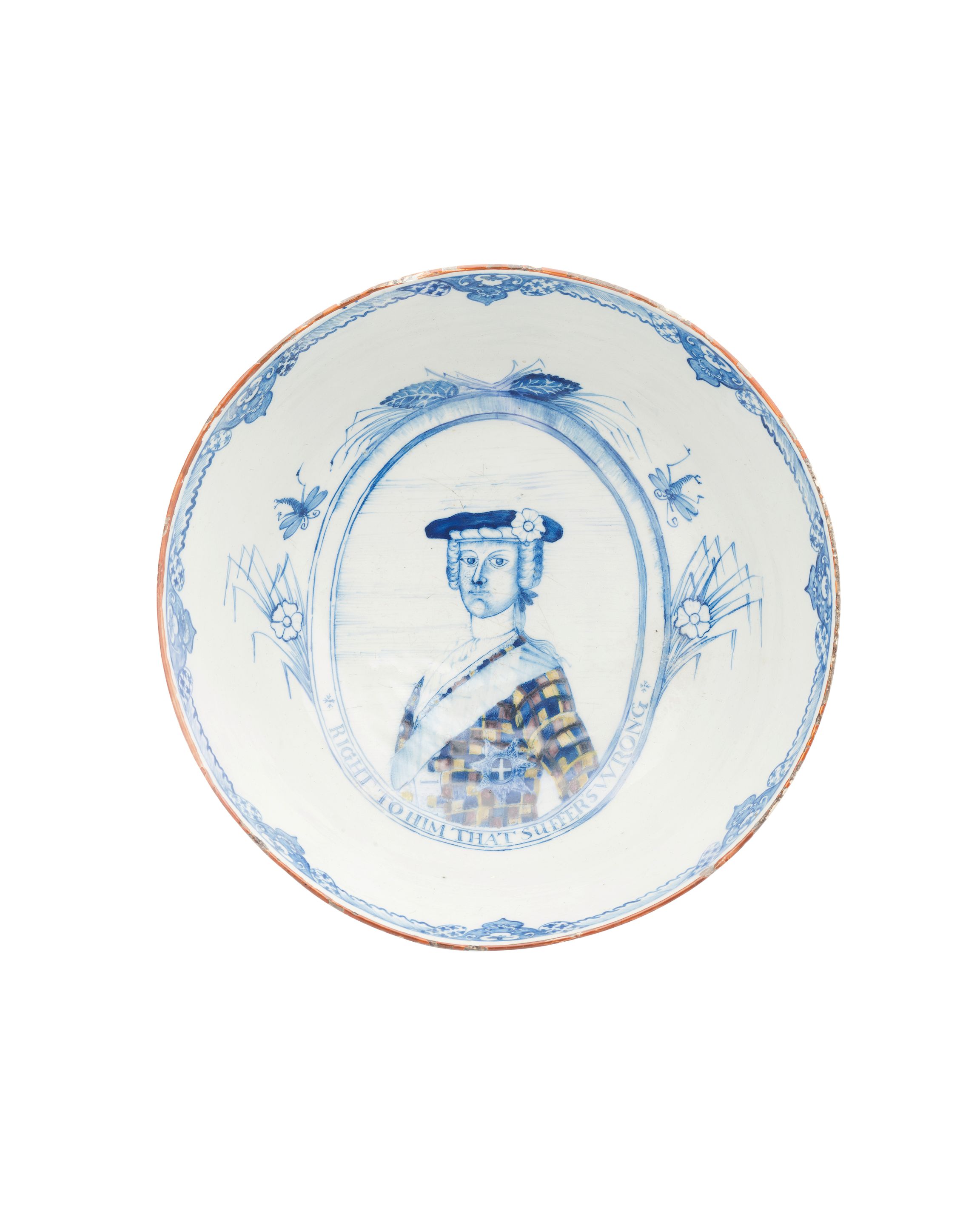 Bonhams : A rare Jacobite delft blue and white punch bowl Circa 1760