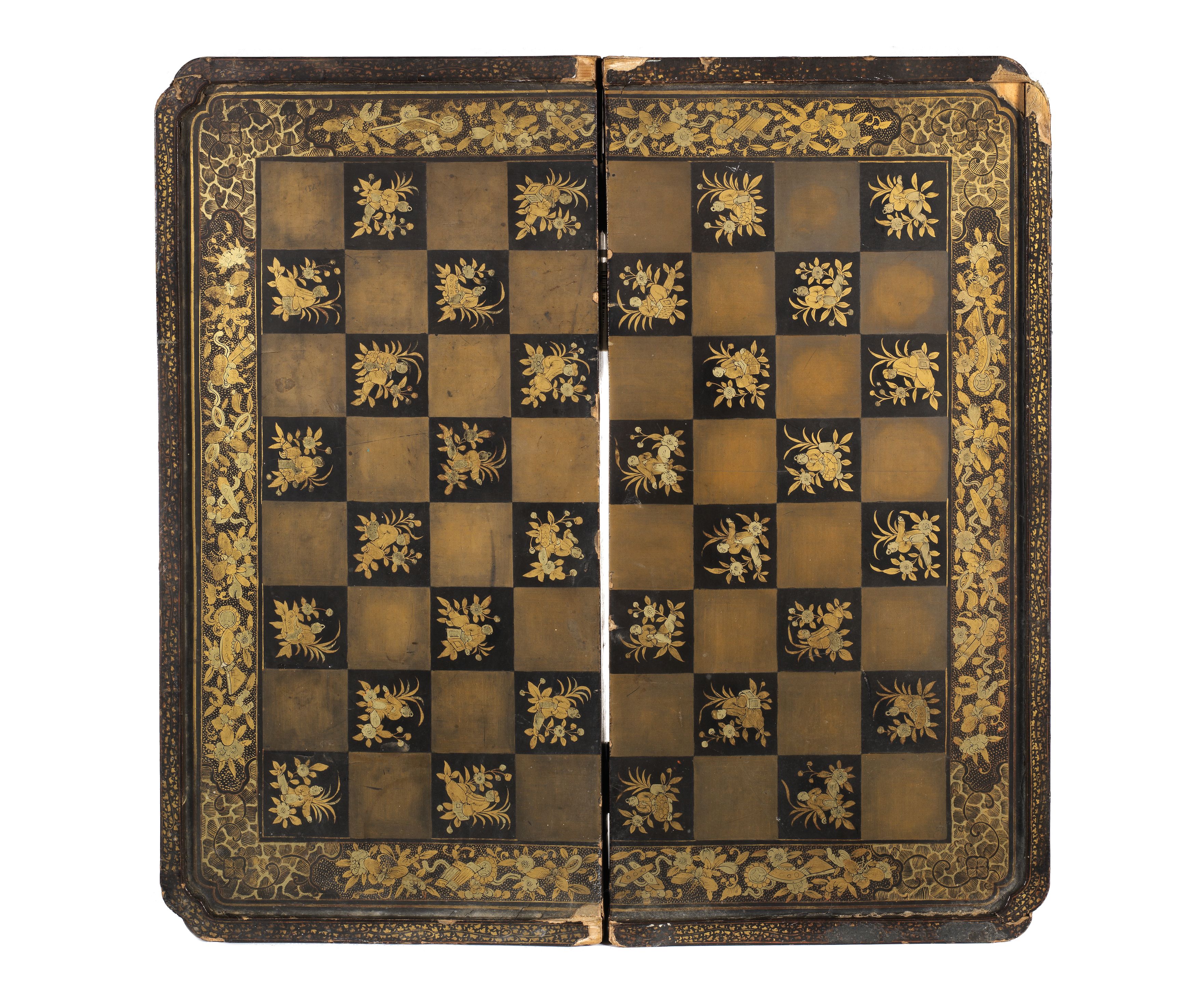 Bonhams : A Chinese Export lacquered games board/box, Canton, early/mid ...