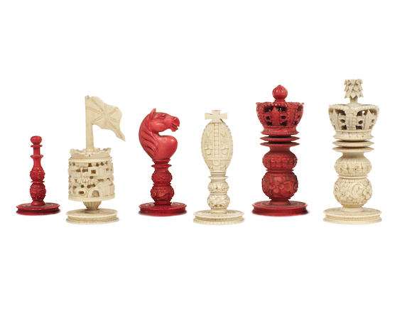 Bonhams A Burmese Pattern Ivory Part Chess Set Cantonese Export