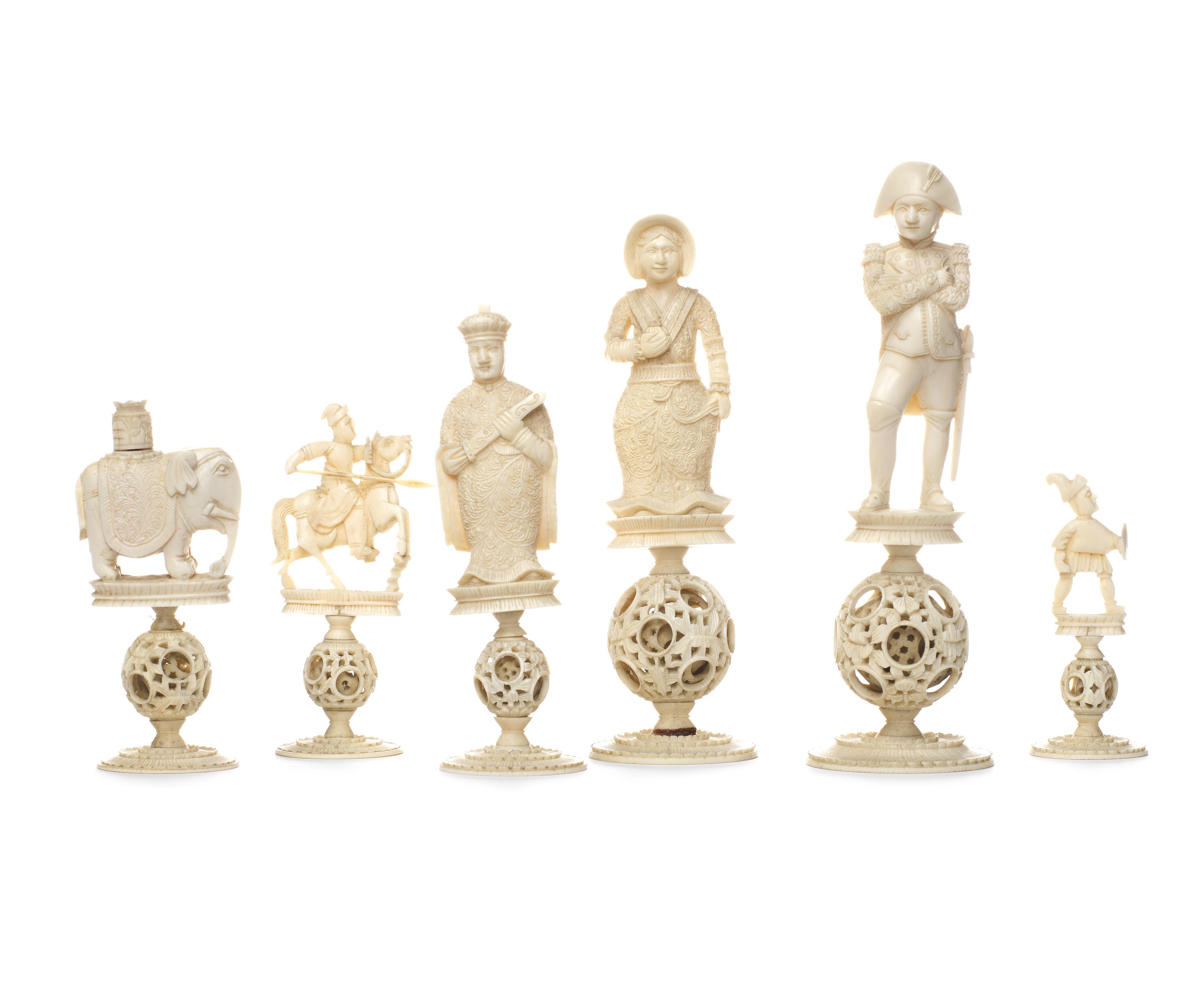 Bonhams : A Chinese Export Napoleonic ivory puzzle-ball figural chess ...