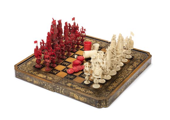 Bonhams : A Chinese Export ivory puzzle-ball chess set, Canton, early ...