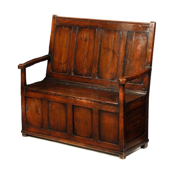 Bonhams : A small stained pine box settle Early 19th century