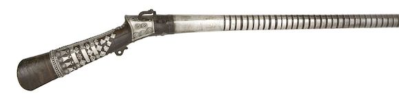 Bonhams : A South Indian (Coorg) 20-Bore Silver-Mounted Matchlock Gun