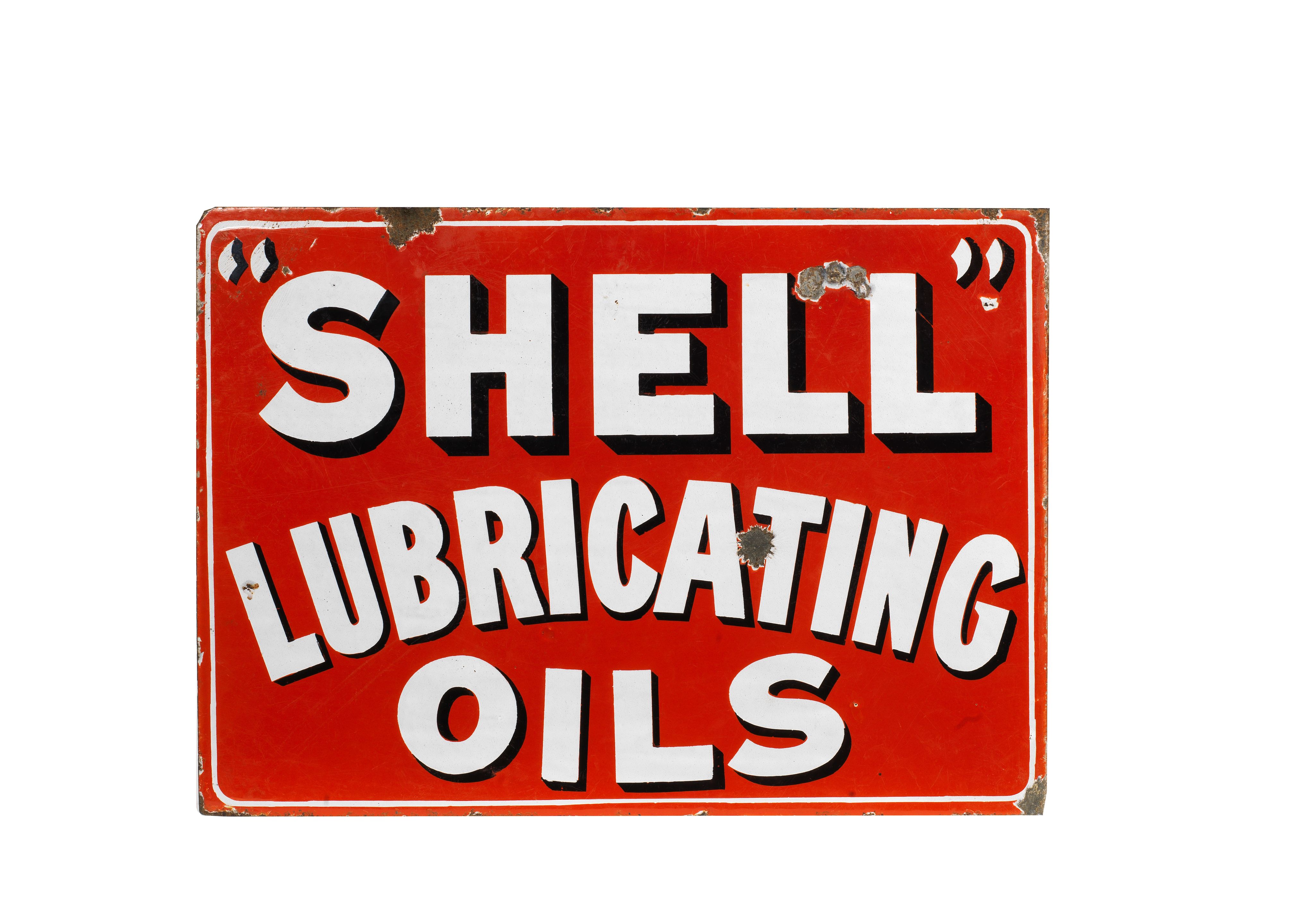 Bonhams Cars : A Shell Lubricating Oils double-sided enamel sign,