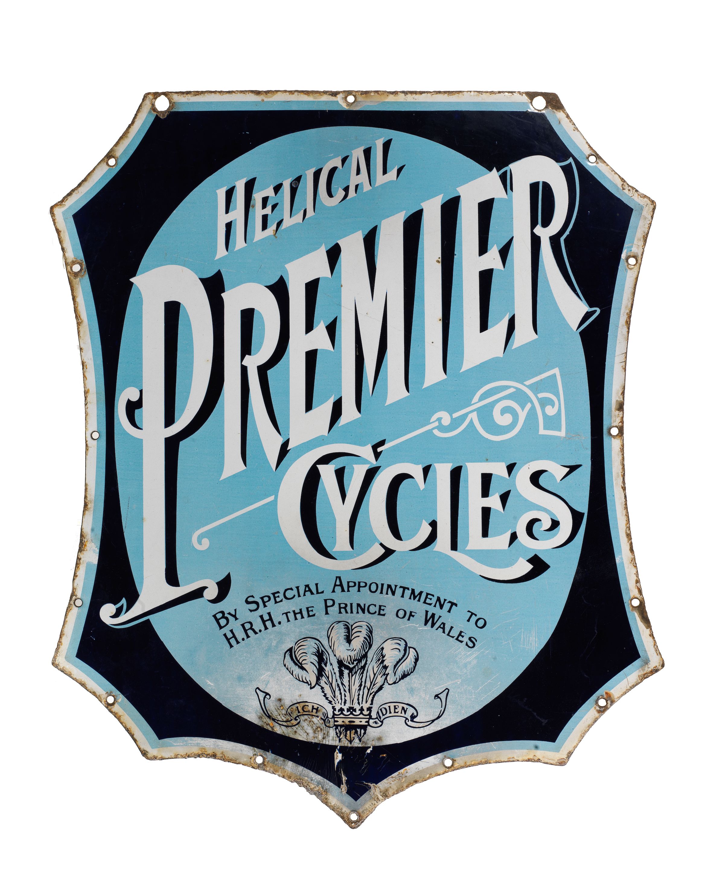Bonhams Cars : A pre-1914 Helical Premier Cycles shaped enamel sign,