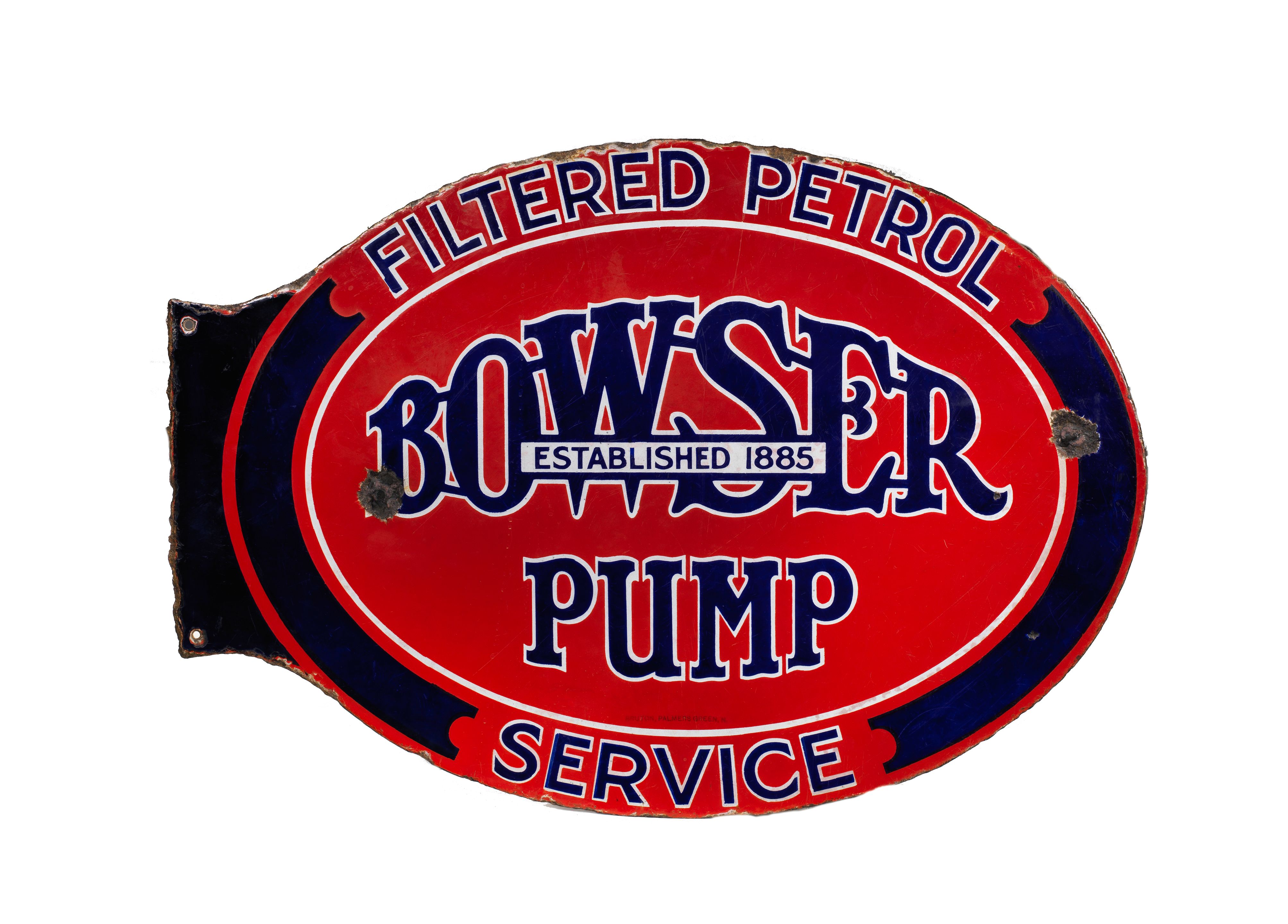 Bonhams Cars : A Bowser Pump Service double-sided shaped enamel sign,