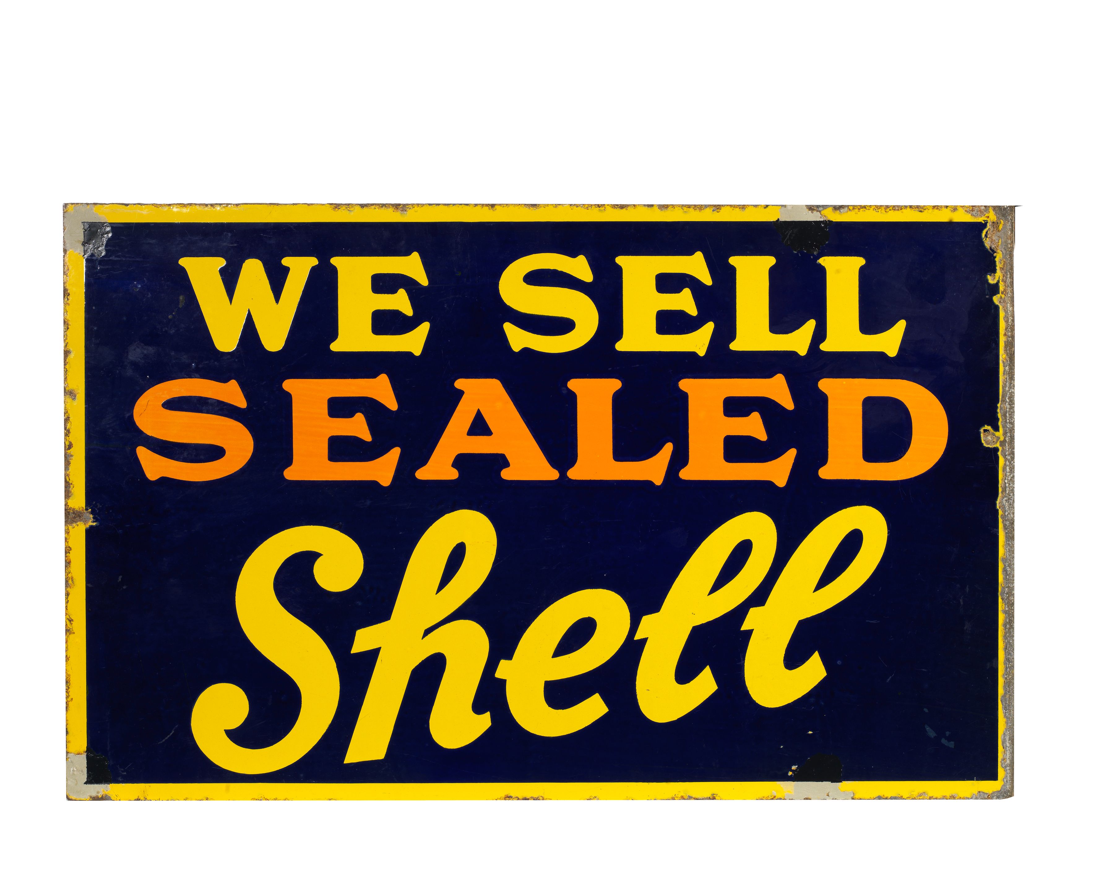 Bonhams Cars : A 'We Sell Sealed Shell' double-sided enamel sign,