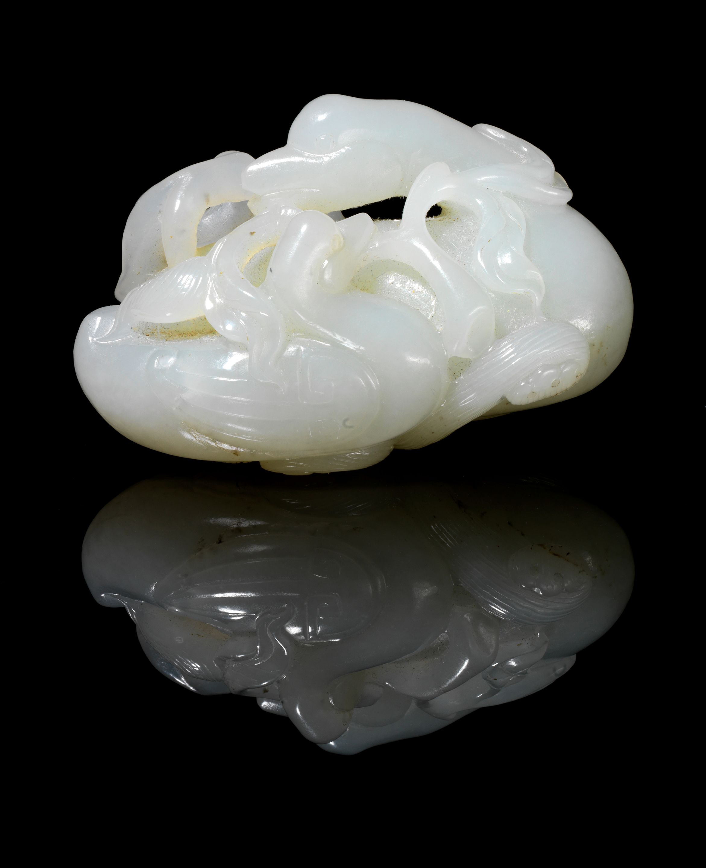 Bonhams : A jade group of two geese