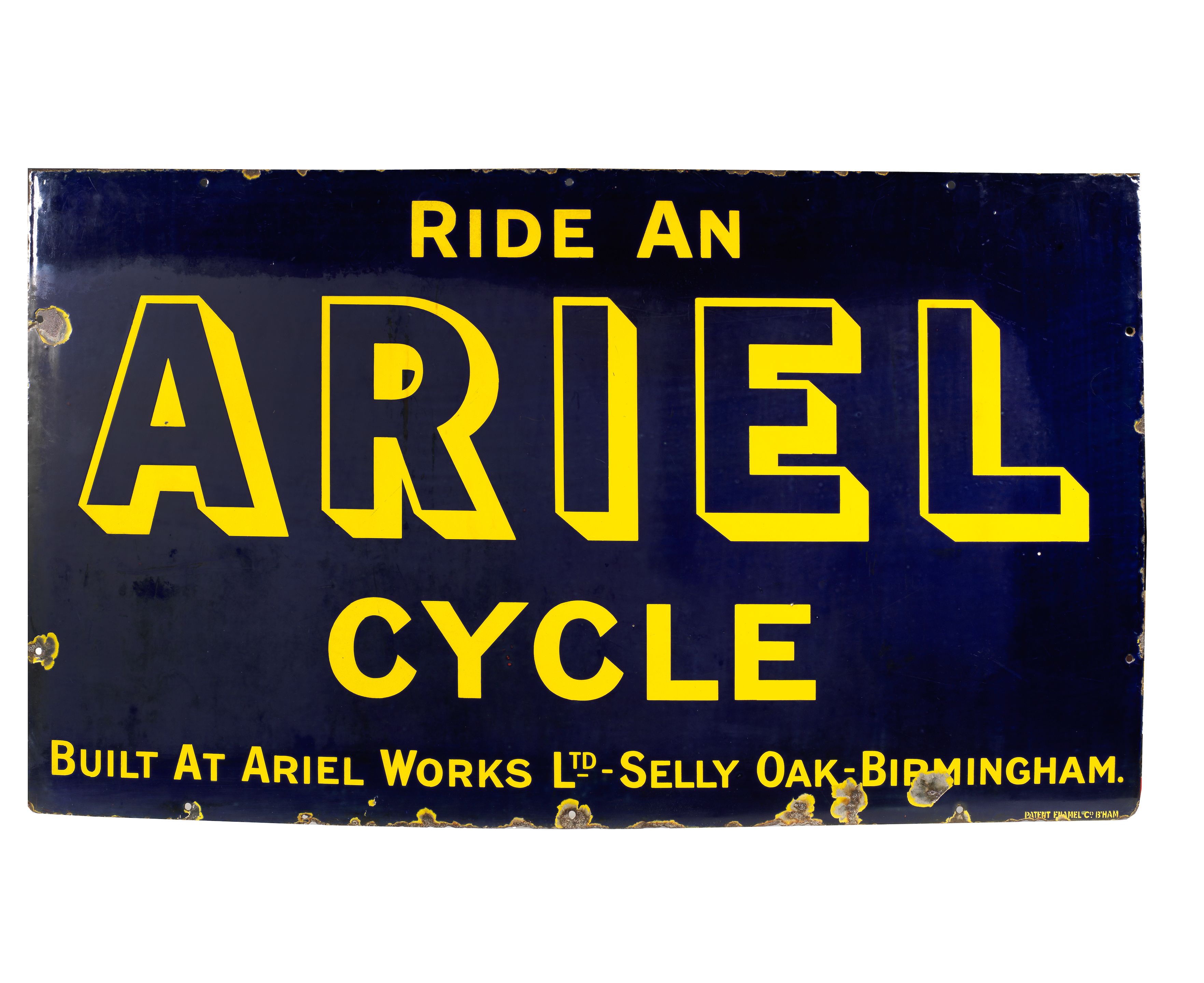 Bonhams Cars : A 'Ride An Ariel Cycle' enamel sign,