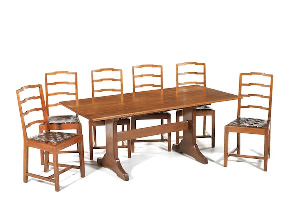 Bonhams : Harry Norris A Good Oak Dining Table and Six Chairs, circa 1930