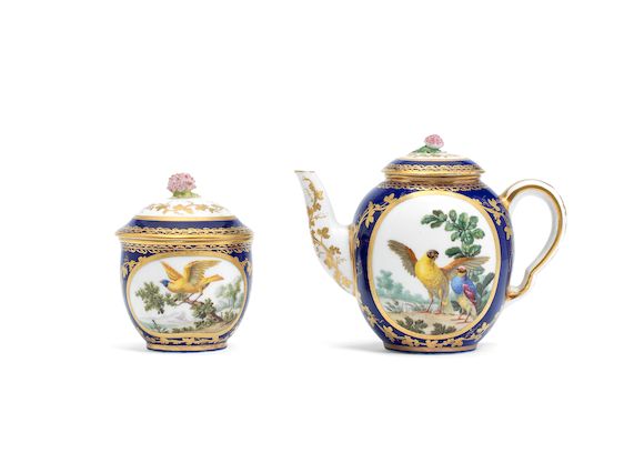 Bonhams : A Sèvres blue-ground sugar bowl and cover, circa 1772
