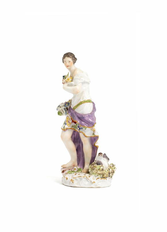Bonhams : A Meissen figure of a Nymph emblematic of Spring, circa 1755-60