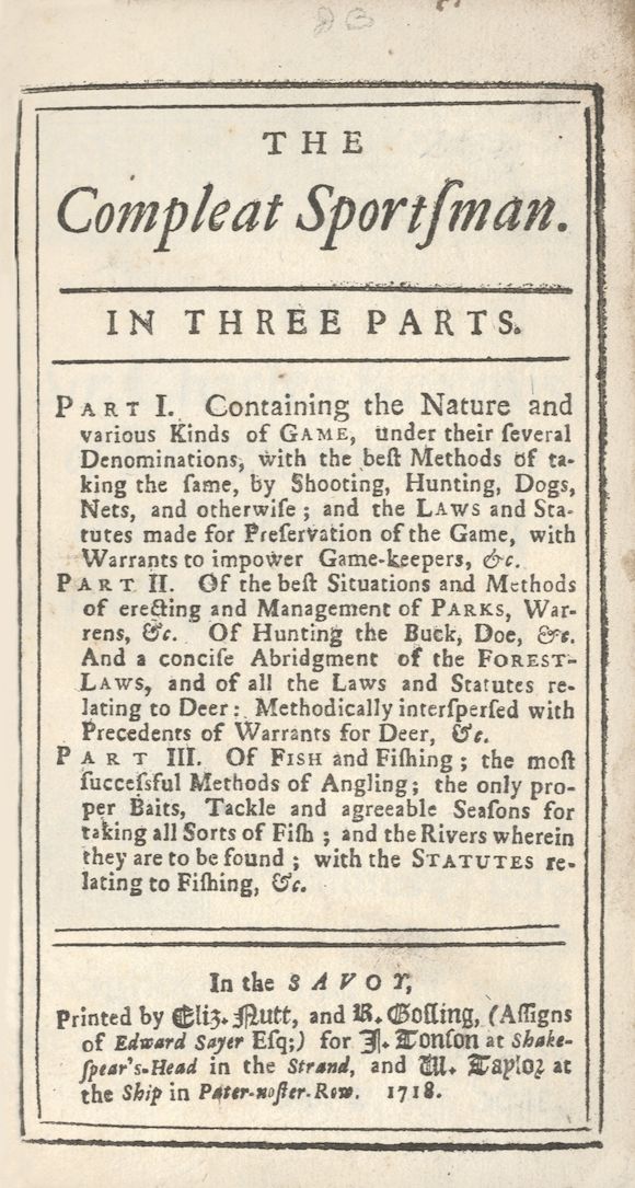 Bonhams : JACOB (GILES) The Compleat Sportsman. In Three Parts, FIRST ...