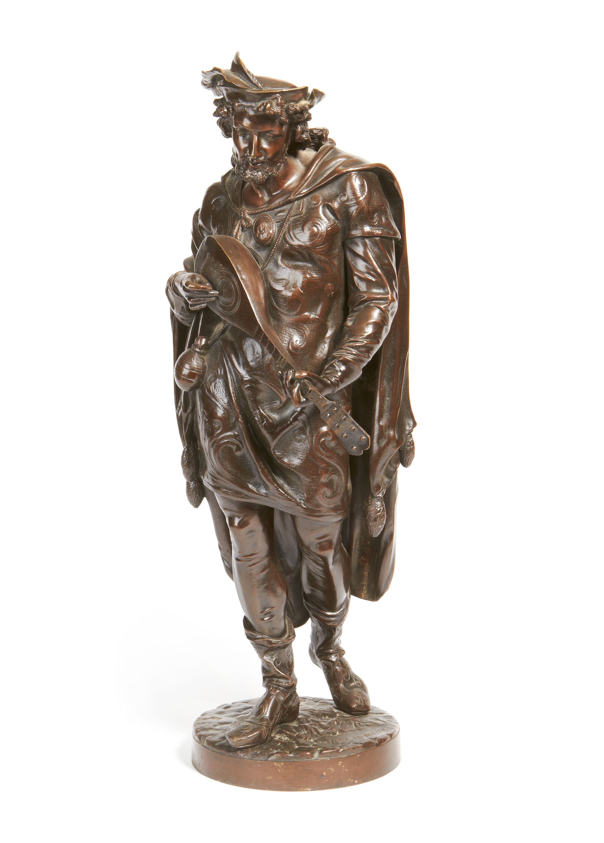 Bonhams : A late 19th century French bronze figure of a lute player