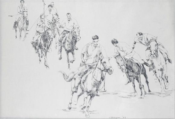 Bonhams : Ismail Gulgee (Pakistan, 1926-2007) Polo Players,