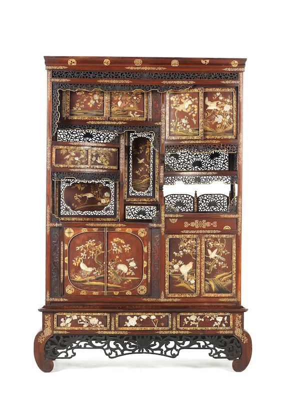 Bonhams : A large Shibayama-style inlaid ivory display cabinet on stand ...