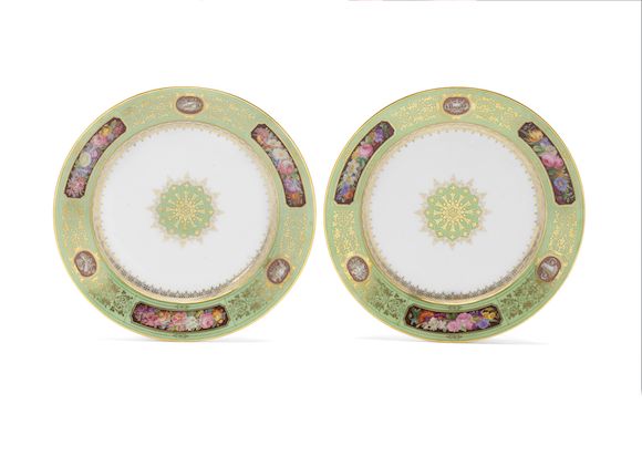 Bonhams : A pair of Sèvres green-ground plates from a service for the ...
