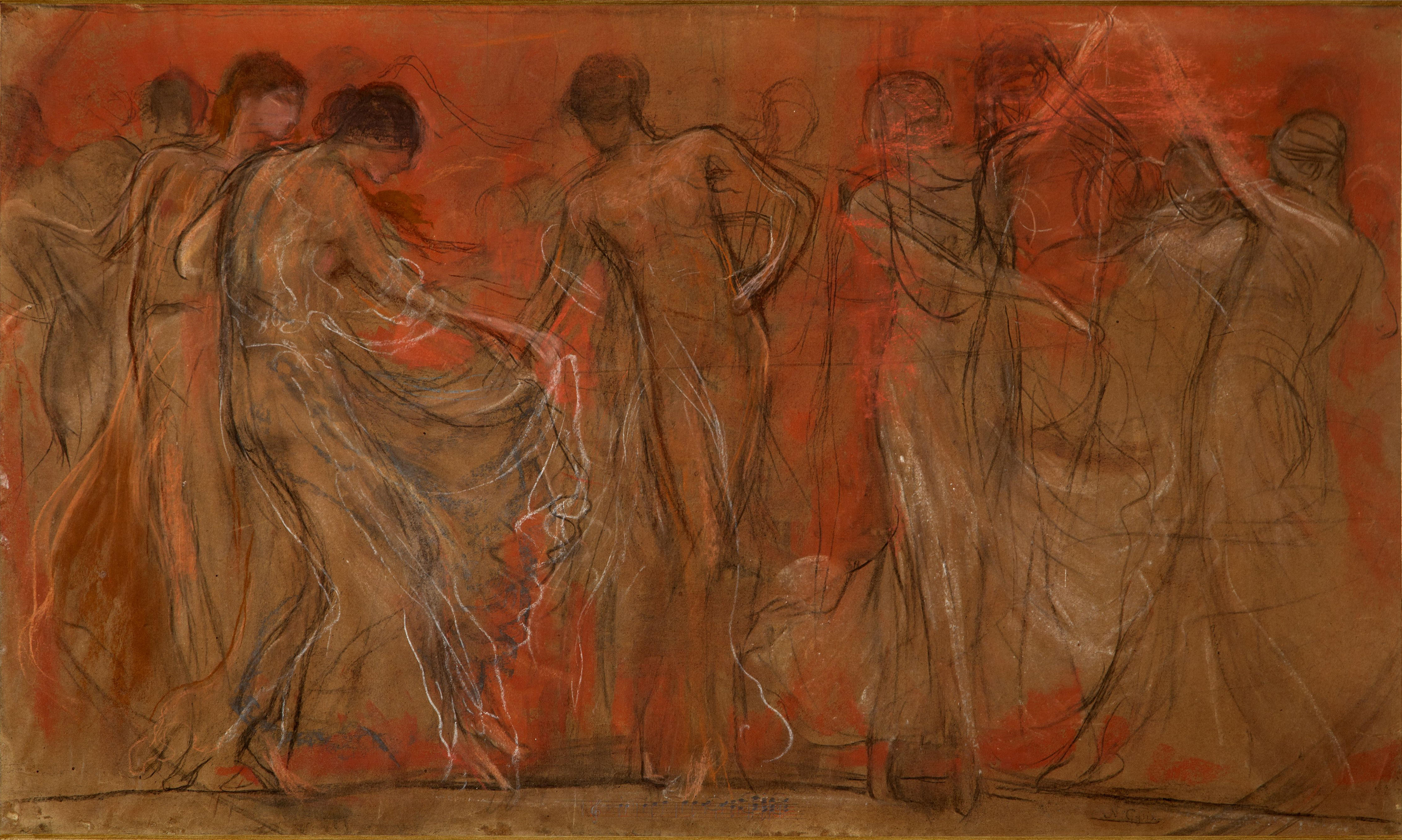 Bonhams : Nicholaos Gysis (Greek, 1842-1901) The dance of the Muses / Musentanz 46.5 x 78.5 cm.
