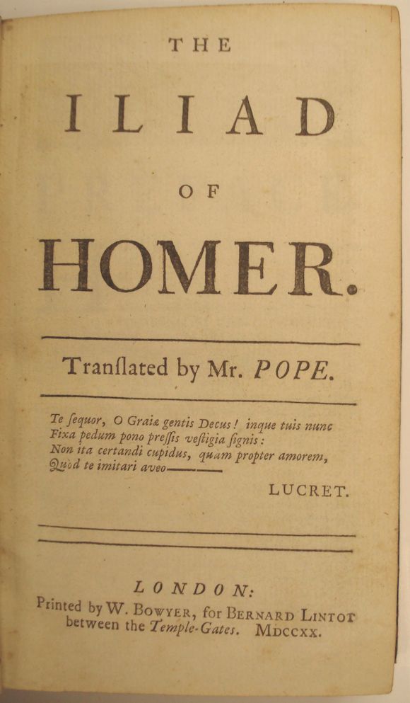 Bonhams : POPE (ALEXANDER, translator) The Iliad of Homer, 6 vol.