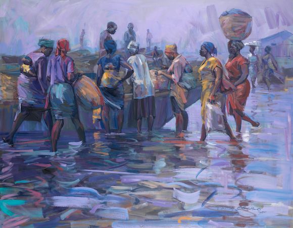 Bonhams : Edosa Ogiugo (Nigerian, born 1961) 'The Waterside' (Market ...